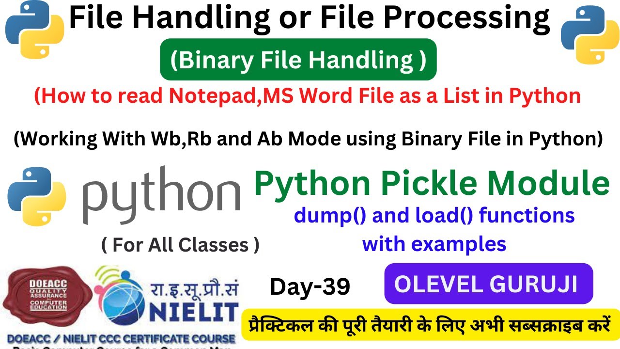 Python Binary File Handling | binary file in python using pickle module | dump and load() function