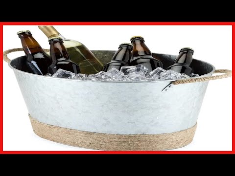Twine Seaside Jute Rope Wrapped Farmhouse Galvanized Ice Metal Beverage Tub, Wine