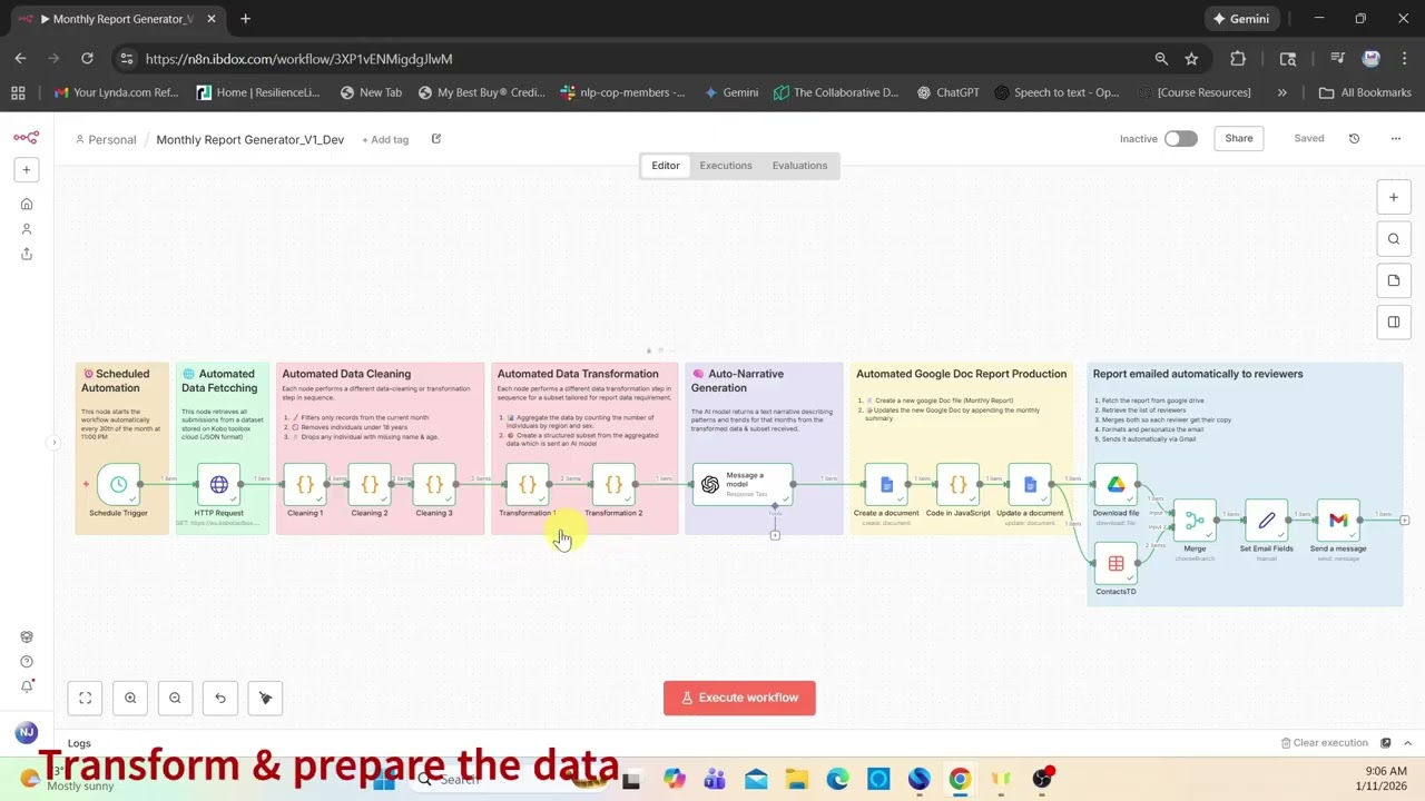 Seven-Block automation workflow for reporting