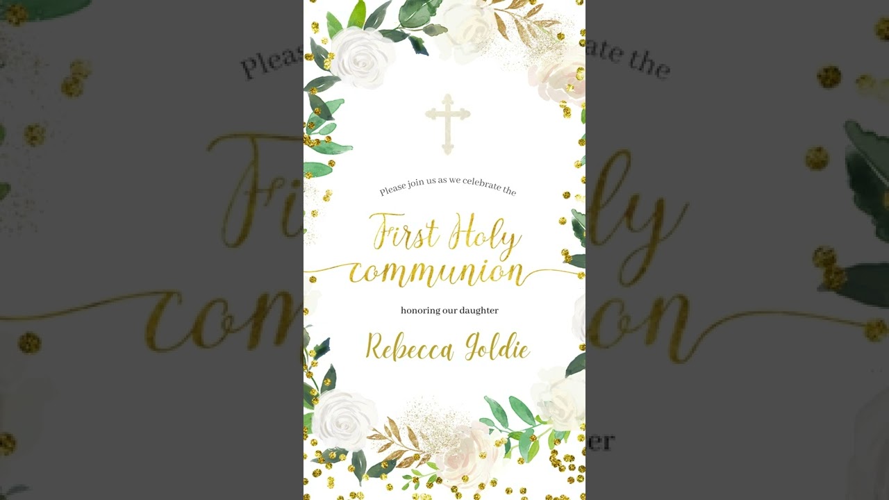 E11 Gold and Greenery Floral First Holy Communion Invitation