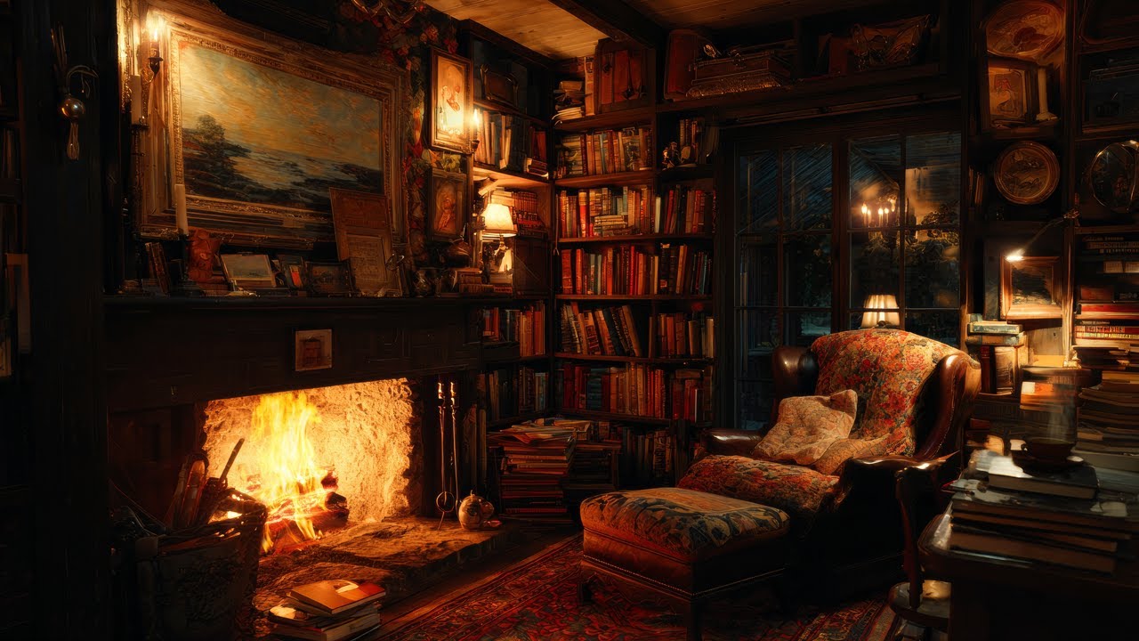 Cozy Reading Nook by the Fireplace | Evening Ambience for Sleeping | 8 Warm Hours