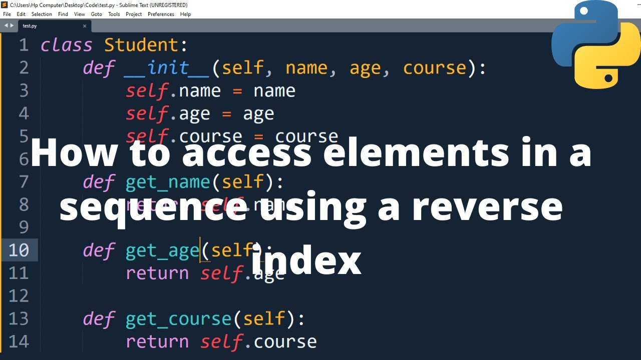 Access an Elements Using a Reverse index in python
