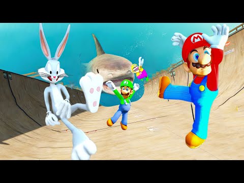 GTA5 Bugs bunny vs Super mario vs Luigi vs Wario Jumps fails ep.10 (Euphoria physics funny moments)