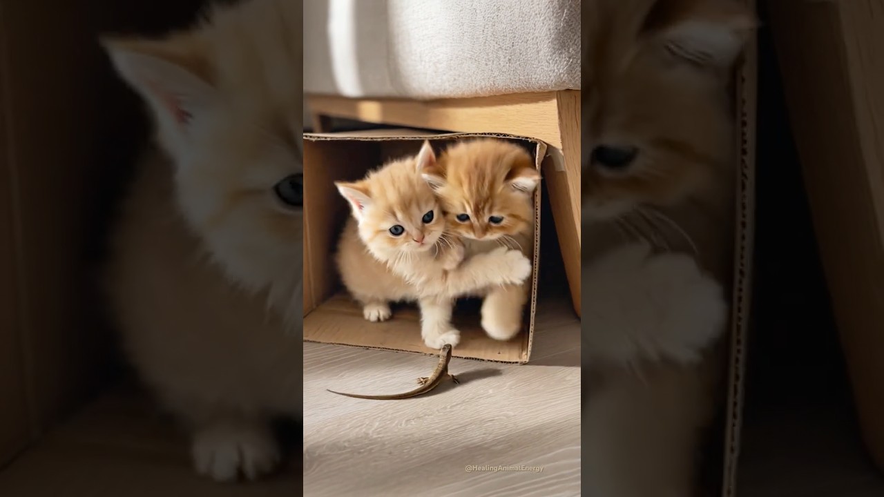 Kittens Were Hiding in a Box… Until a Lizard Showed Up!
