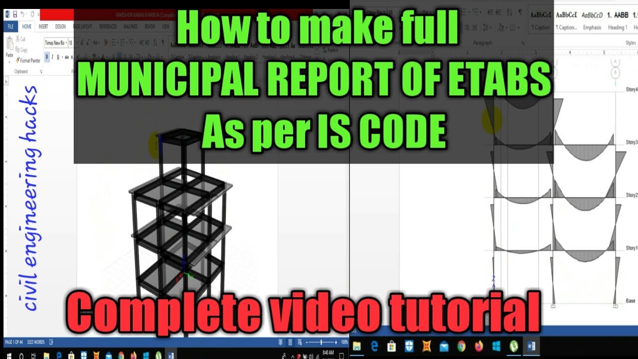 How to make Municipal Report of ETABS??? COMPLETE VIDEO TUTORIAL AS PER IS CODE
