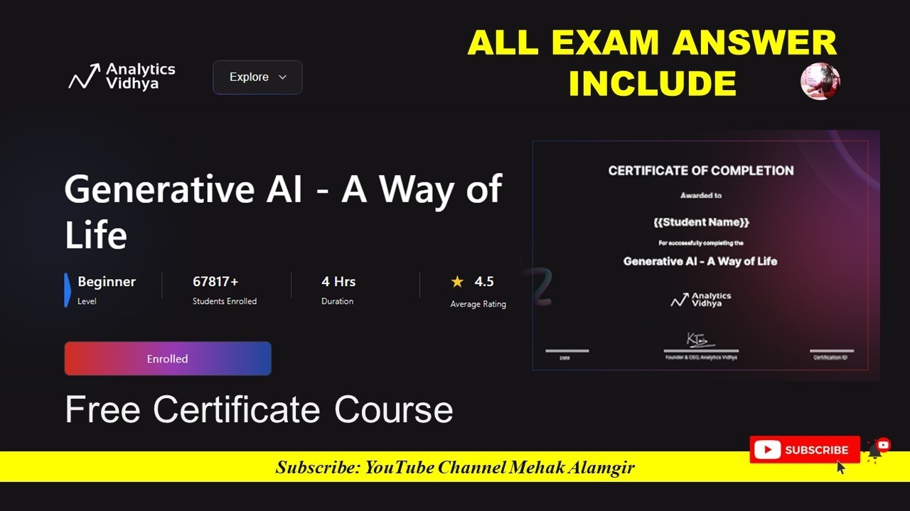 generative ai course analytics vidhya | free certificate 2026