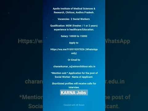 Need Social Workers(2) MSW (fresher/1/2) in Apollo Institute of Medical Sciences & Research,Chittoor