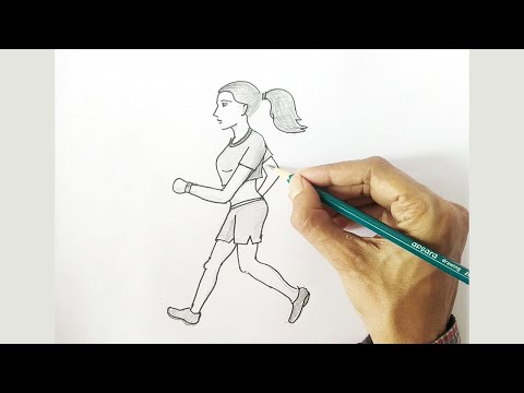 How to draw a girl running jogging easy step by step art drawing ...