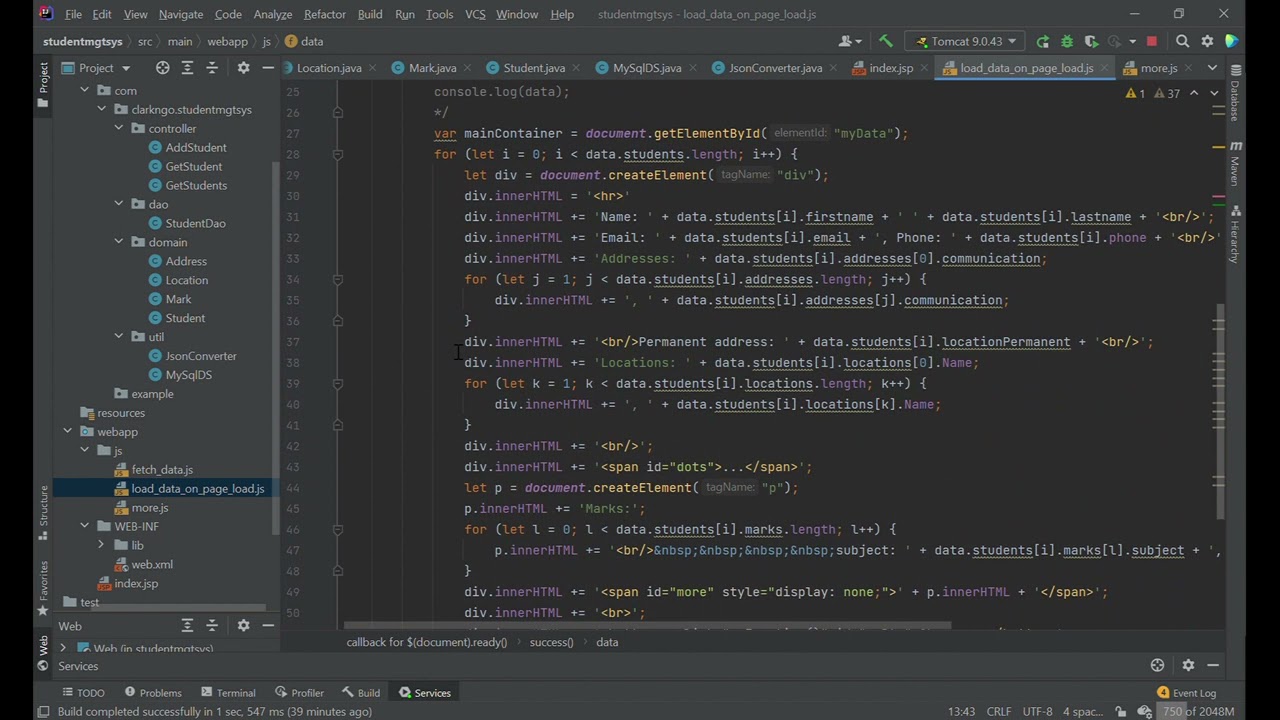 Student Management System - Java, Servlet, JSP, MySQL, and jQuery with JSON endpoint