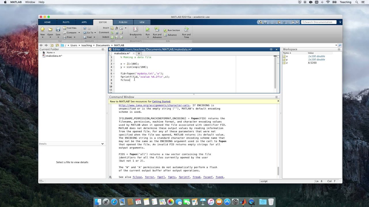 Computational Physics Video 10 - Reading and Writing Data with fprintf in MATLAB