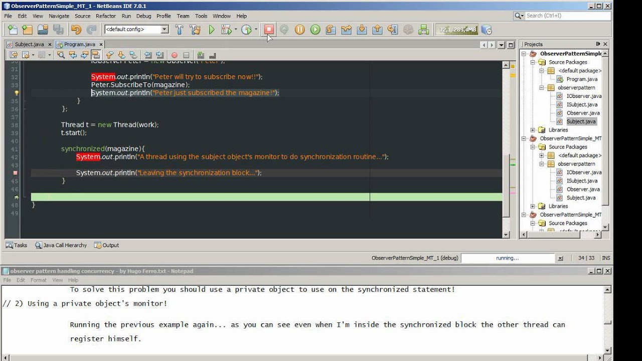 Observer Design Pattern Handling Multithreading part 1 of 2 - Example using Java