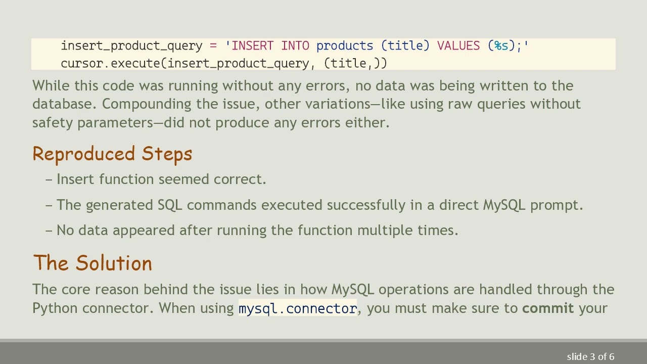 Resolving Python mysql.connector Insert Issues