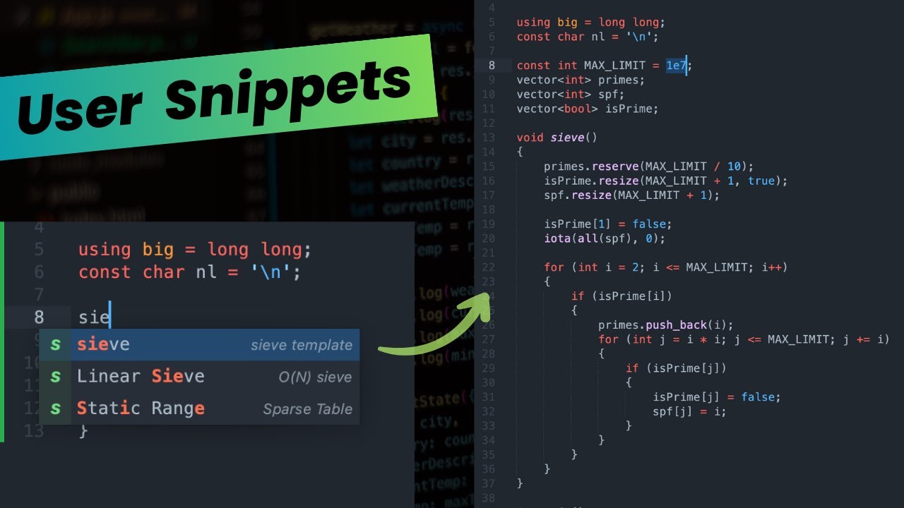 How to reuse code in competitive programming | How to use user snippets in competitive programming