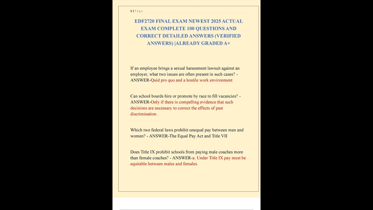 EDF2720 FINAL EXAM NEWEST 2025 ACTUAL EXAM COMPLETE 100 QUESTIONS AND CORRECT DETAILED ANSWERS VERIF