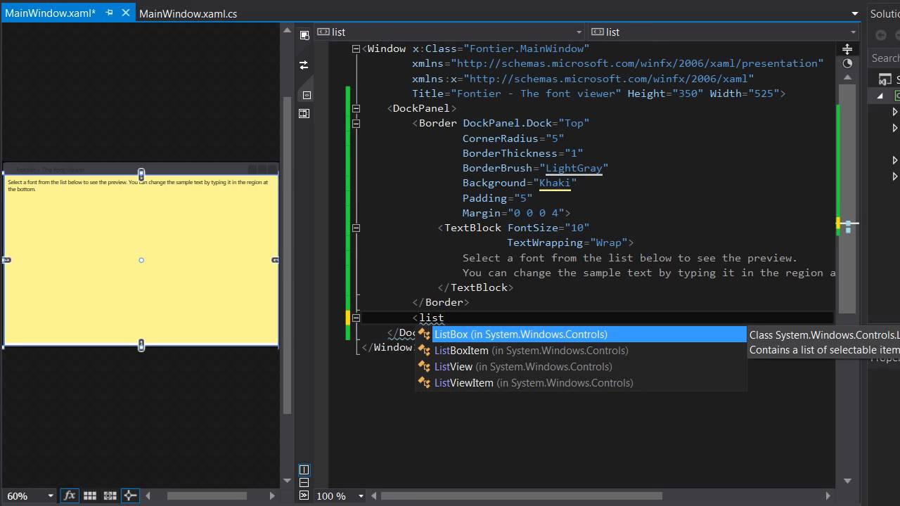 WPF XAML Tutorial Font Viewer