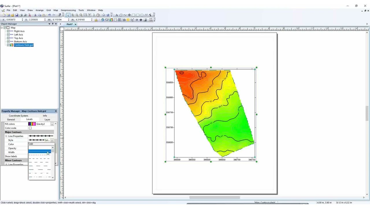 Surfer 12, Contour Map Generation