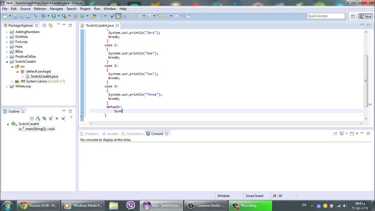 Eclipse - Switch Case for Int. numbers using Java