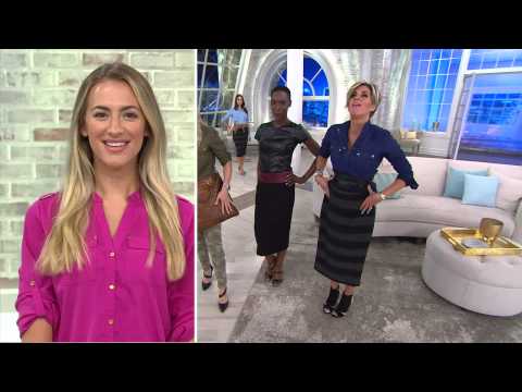 G.I.L.I. Stretch Twill Striped Pencil Skirt with Back Zip with Shawn Killinger