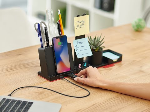 Desktop Organizer with Wireless Charger and USB Hub