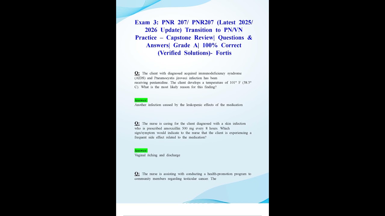 EXAM 3 PNR 207 PNR207 LATEST 2025 2026 UPDATE TRANSITION TO PNVN PRACTICE CAPSTONE REVIEW QUESTIONS