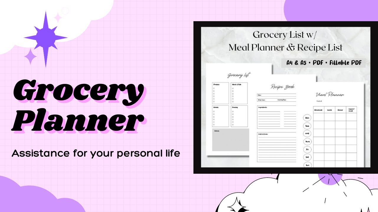 Printable Grocery List with Meal Planner and Recipe List | Printable Planner