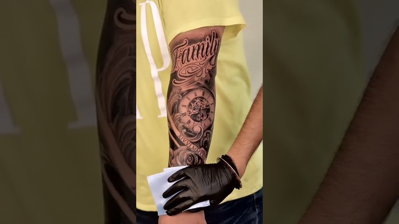 Clock with rose tattoo full hand🔥|| #shorts