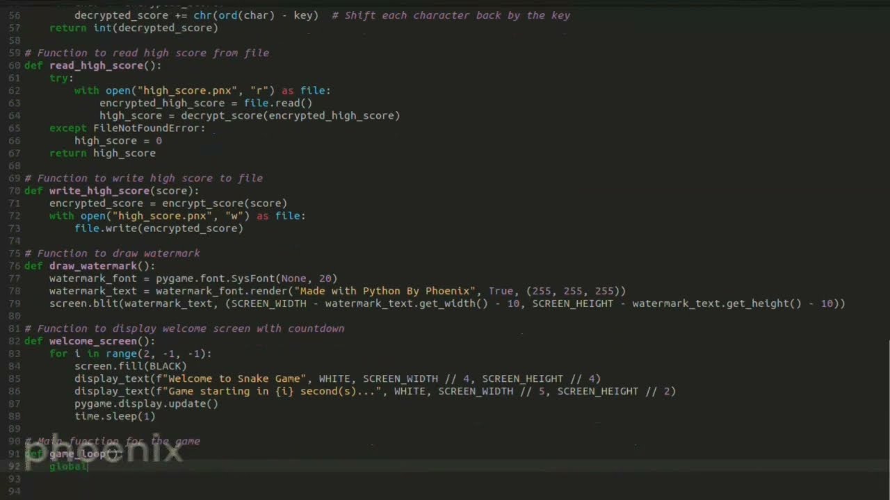 Snake Game With Python By Phoenix #1 #shorts  #short  #python #coding #programming #programmer