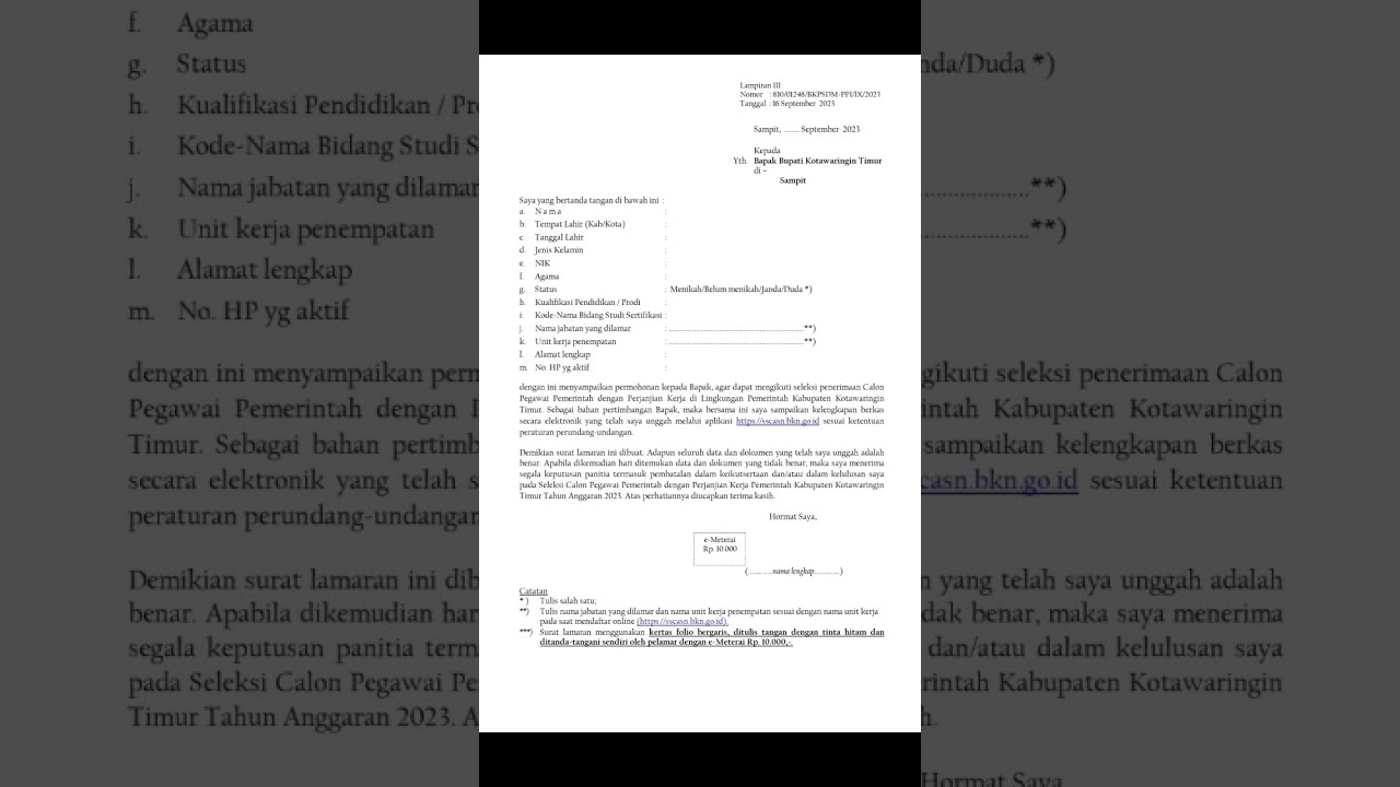 Contoh Surat Lamaran PPPK 2023 #pppk