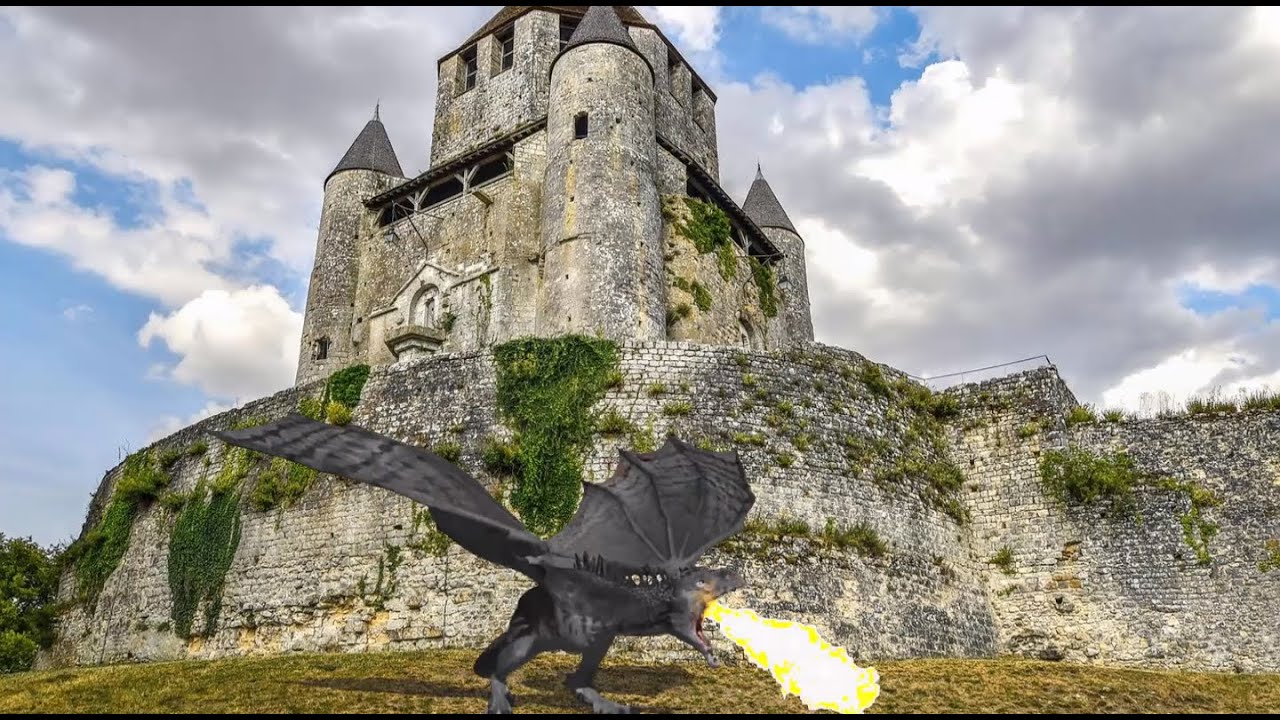 flying dragon wallpaper - fantasy castle wallpaper