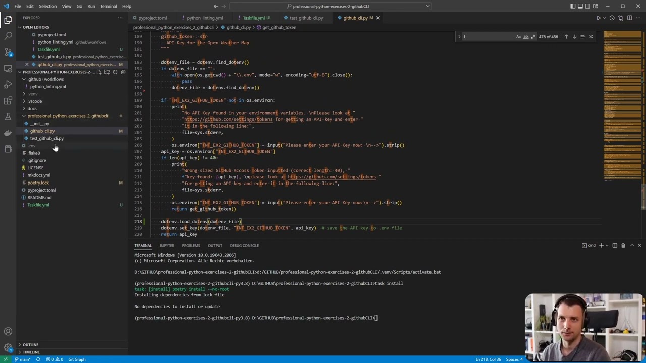 2022 FREE Professional Python - Task / Exercise 2 - Github CLI - Manu