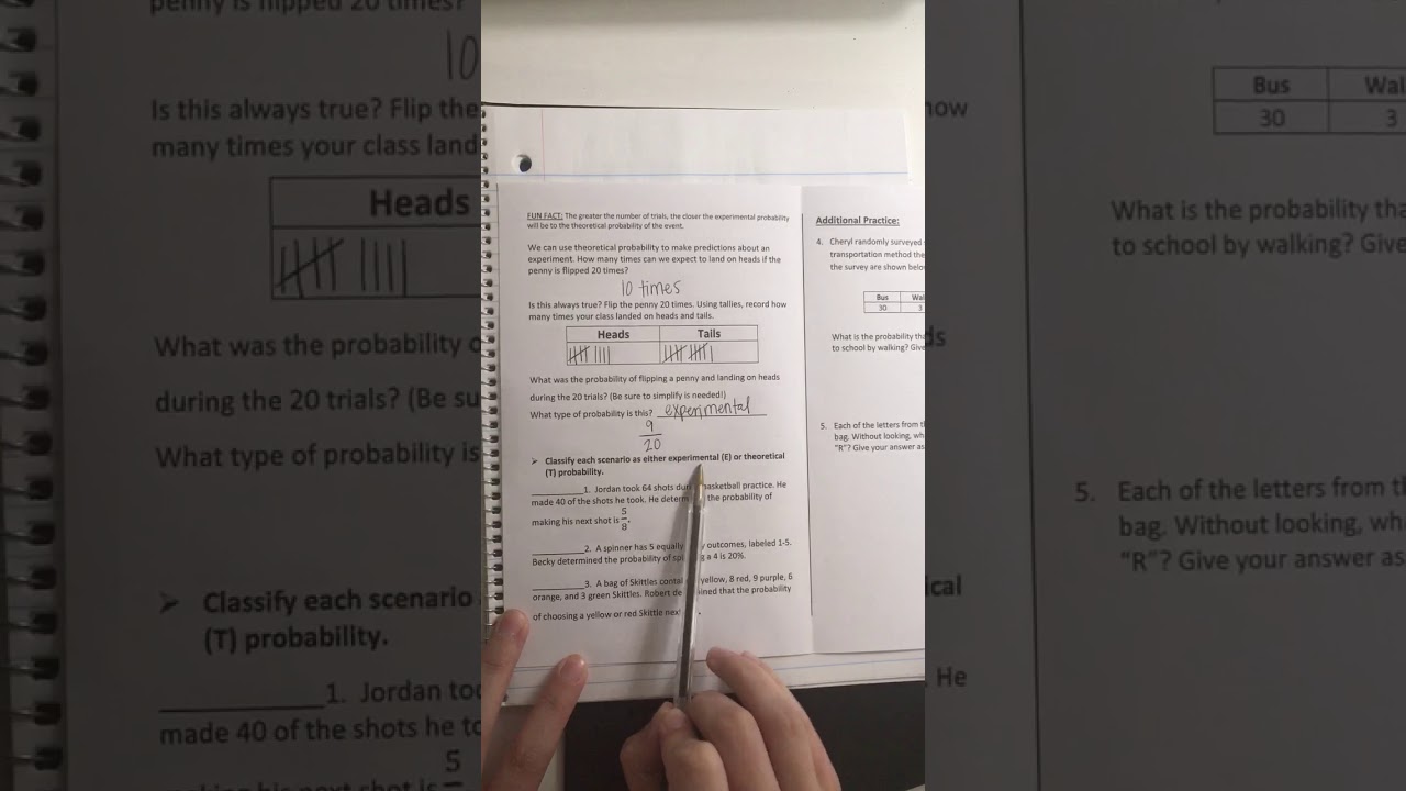 Experimental and Theoretical Probability Notes Video
