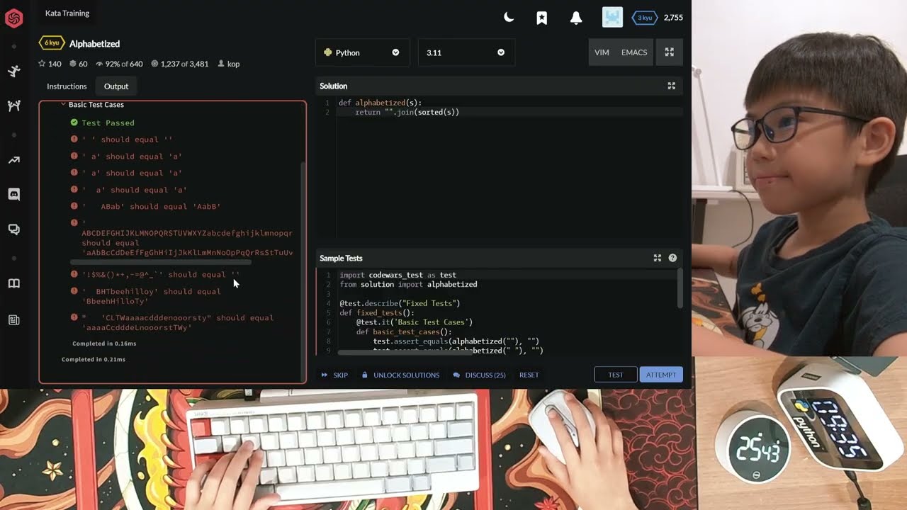 Codewars | Python | HHKB keyboard | 40 min real time | no talking | EP-77