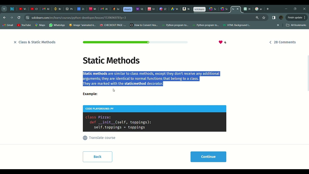 100 Class & Static Methods | Python Developer | Sololearn