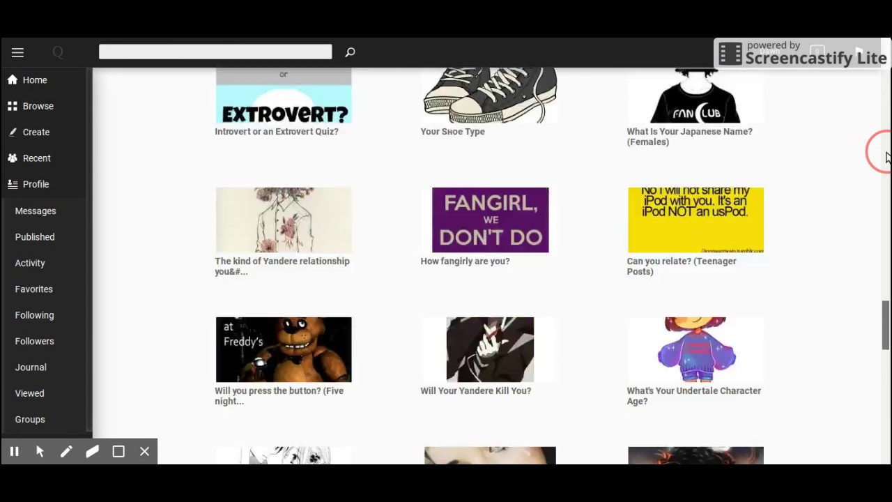 Doing quizzes on quotev!