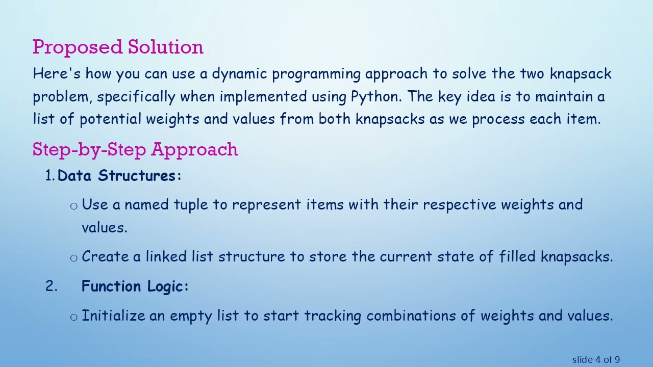 How to Solve the Two Knapsacks Problem with Dynamic Programming