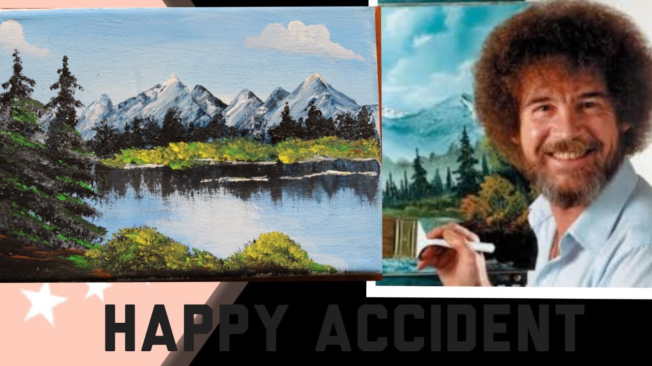 Following Easiest Bob Ross Tutorial Over Mini Canvas / Bob Ross - Distant Mountains Painting