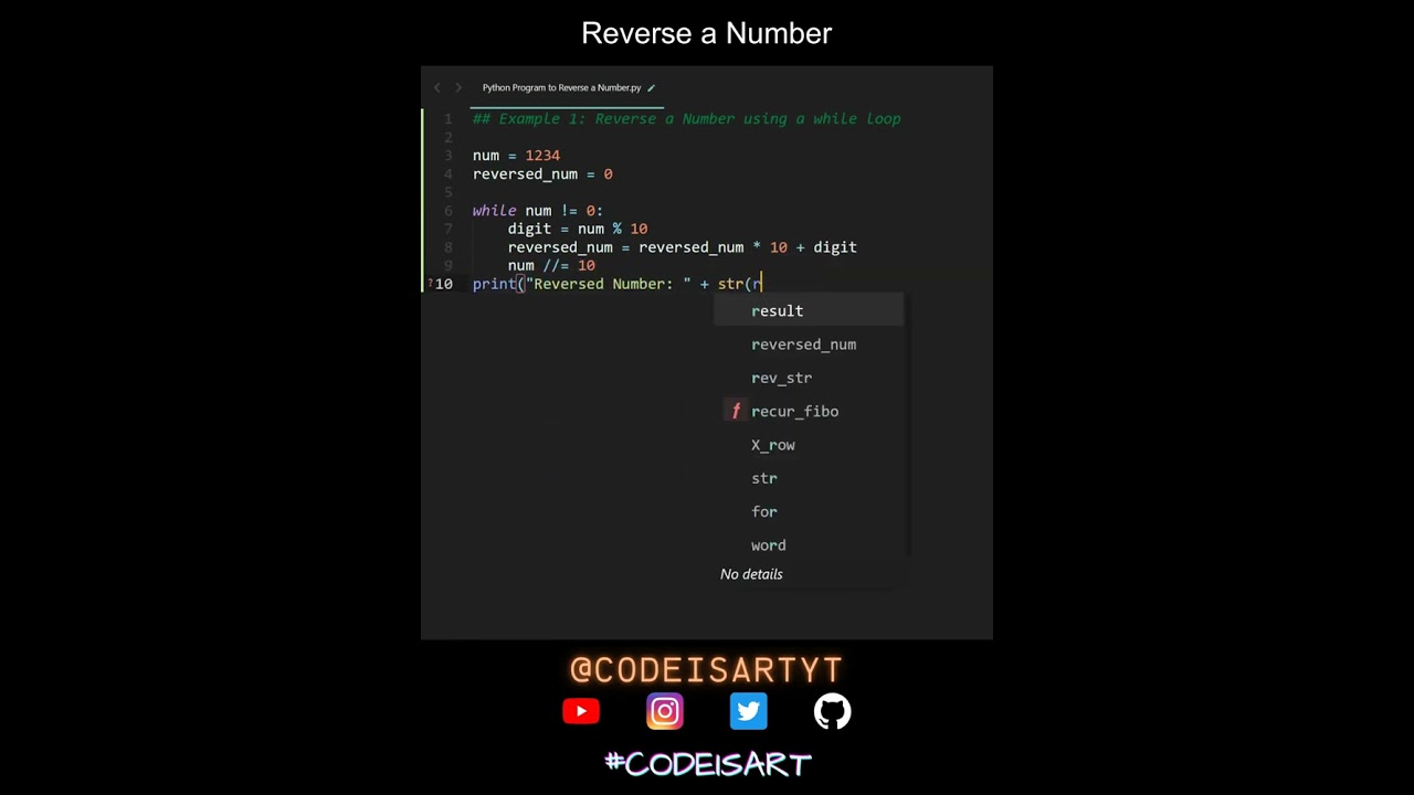 Reverse a Number in Python | Python Examples | Python Coding Tutorial | Python Coding Interview