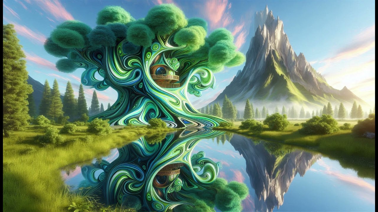 Trippy Psychedelic Green Tree Wallpaper / Background