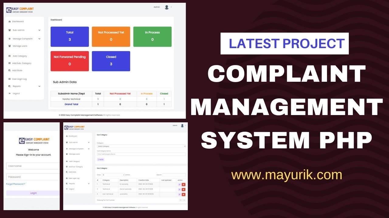 Complaint management system project in php | Complaint management software | PHP Source Code