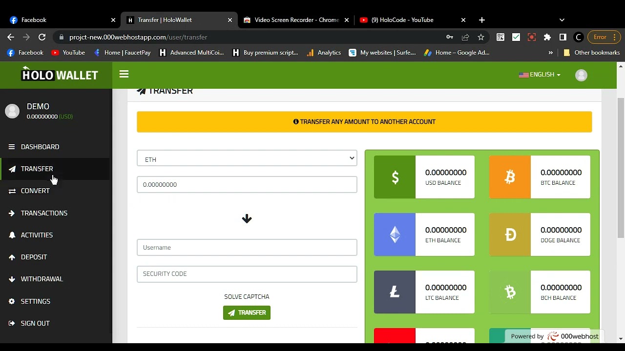 HOLOWALLET - MULTICOIN CRYPTO WALLET PHP SCRIPT