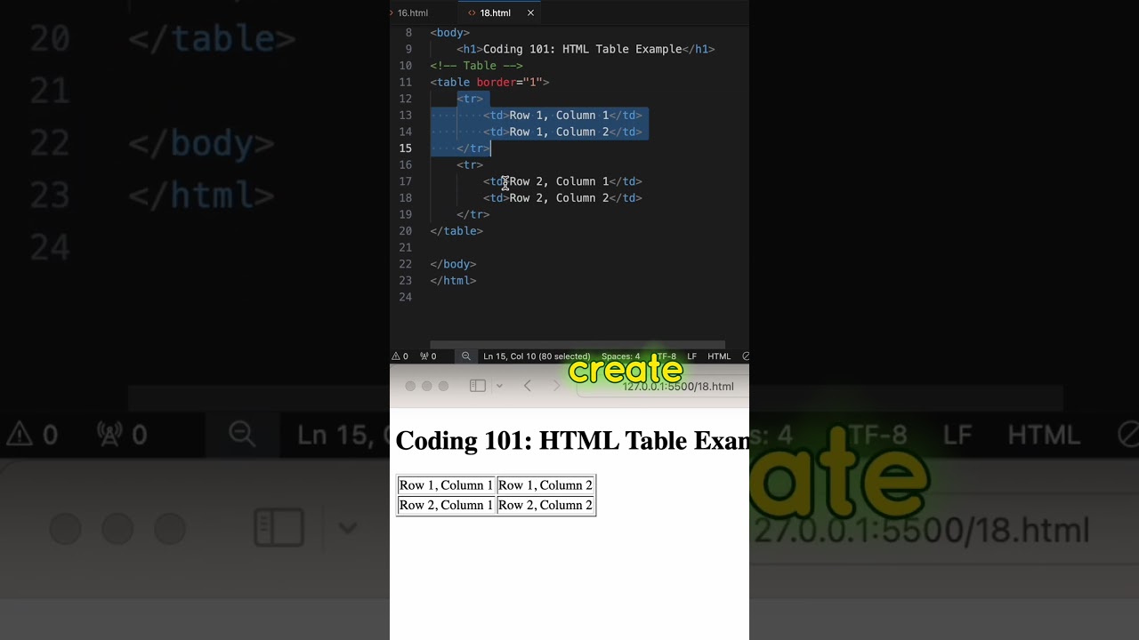 HTML Coding Q&A 18:  HTML tag to create a table? #html #css #htmlcoding #shorts