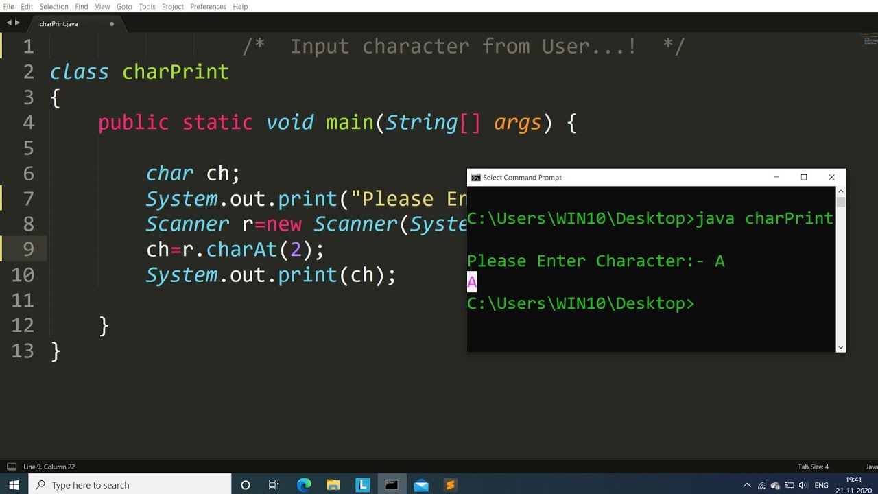 Java program to take Character input from User | Learn Coding