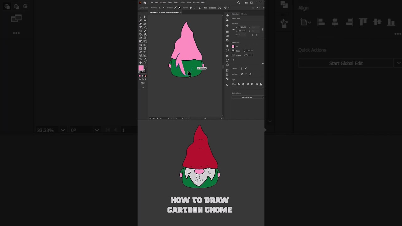 How to draw cute Gnome in adobe illustrator