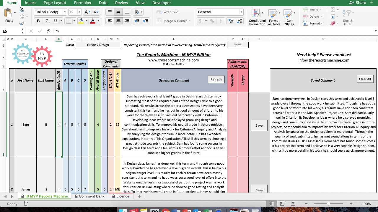 The Reports Machine - IB MYP Edition - Editing Comments
