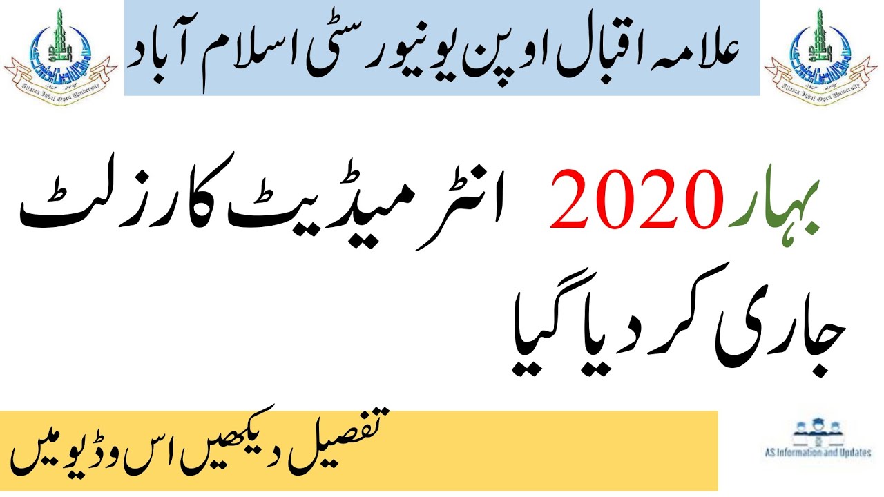 Aiou Intermediate Spring 2020 Result Announced