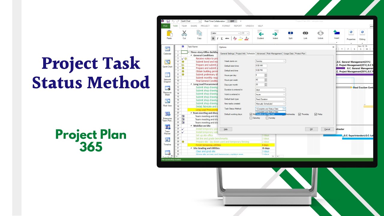 Project Task Status Method in Project Plan 365