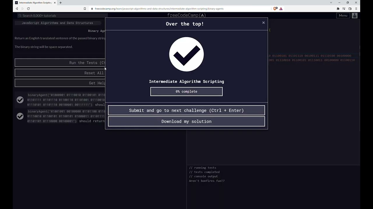 Intermediate Algorithm Scripting (17/21) | Binary Agents | freeCodeCamp