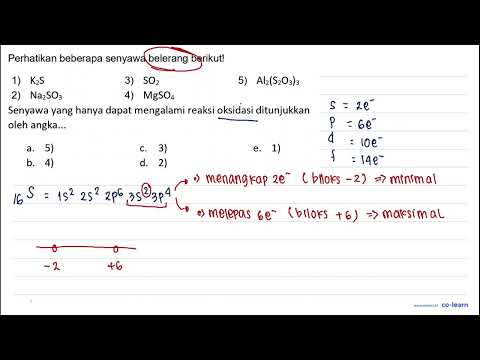 Perhatikan beberapa senyawa belerang berikut! 1) K_(2) ~S 3) SO_(2) 5) Al_(2)(~S_(2) O_(3))_...