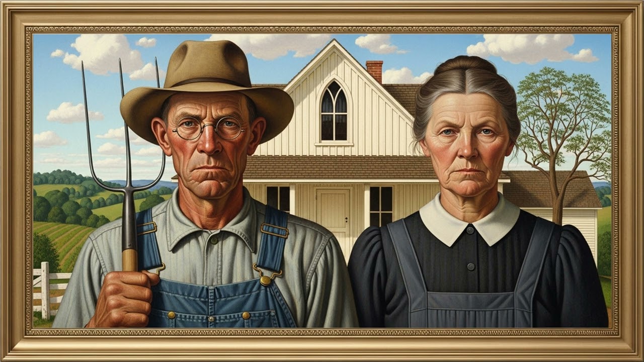 American Gothic – Grant Wood  Classic Rural Masterpiece 4K Wallpaper  Famous Art