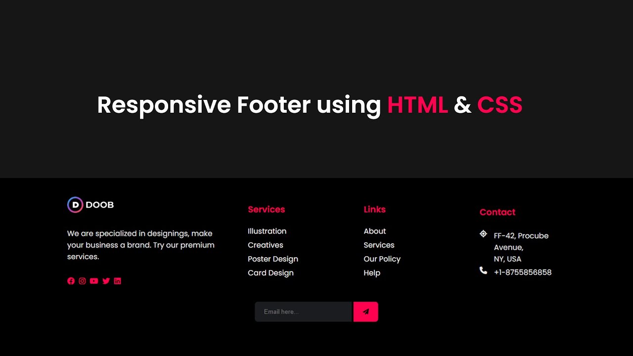 Responsive Footer Design using HTML & CSS | HTML CSS footer design  with source code